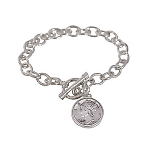 American Coin Treasures Sterling Silver Mercury Dime Toggle Bracelet