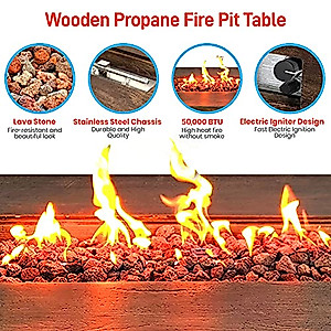 SereneLife Outdoor Propane Fire Table Pit - 54 Inch 50,000 BTU Outdoor Fireplace Table - Adjustable Flame, Thermocouple - PVC Cover, Lava Rock - SereneLife SLCNX76