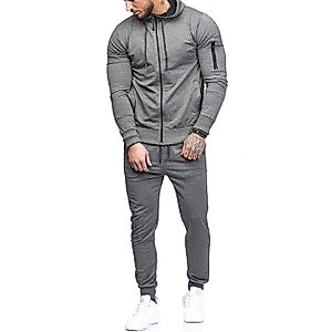 THWEI Mens Tracksuit 2 Piece Sweatsuit Sets Casual Hoodie Jogging Athletic Suits Gray M