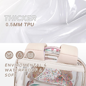 KIDNUO Clear Backpack for Girls Kids Elementary Bookbags Transparent Stadium Approved Travel Daypack See Through Middle College School Bag Large Laptop Backpacks for Women Teens Students (Beige)