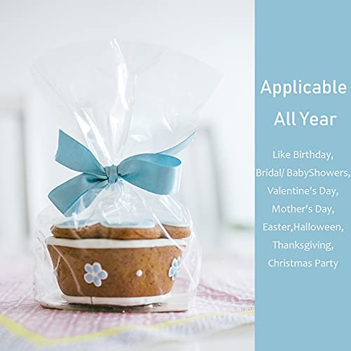 Yotelab Cellophane Treat Bags, 6x9 Inches Clear Cellophane Bags With Twist Ties