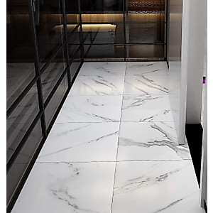Livelynine 32-Pack White Marble Peel and Stick Floor Tile 12X12 Inch Waterproof Vinyl Floor Tiles Peel and Stick Flooring Tiles Self Adhesive Bathroom Floor Tile Stickers Kitchen Laminate Groutable
