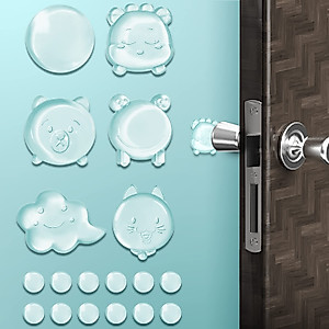 Door Stoppers Wall Protectors, 6pcs 1.57" + 12pcs 1/2" LEOADE Door Knob Stops Cabinet Handle Rubber Bumpers with Self Adhesive Quick Shock Absorbent, Refrigerator Furniture Silicone Silencer -Clear