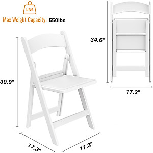 Allpop 4 Pack Resin Folding Chair with Vinyl Padded Seat, 550LB Capacity, Commercial Chair Set for Party Wedding Picnic Events, White