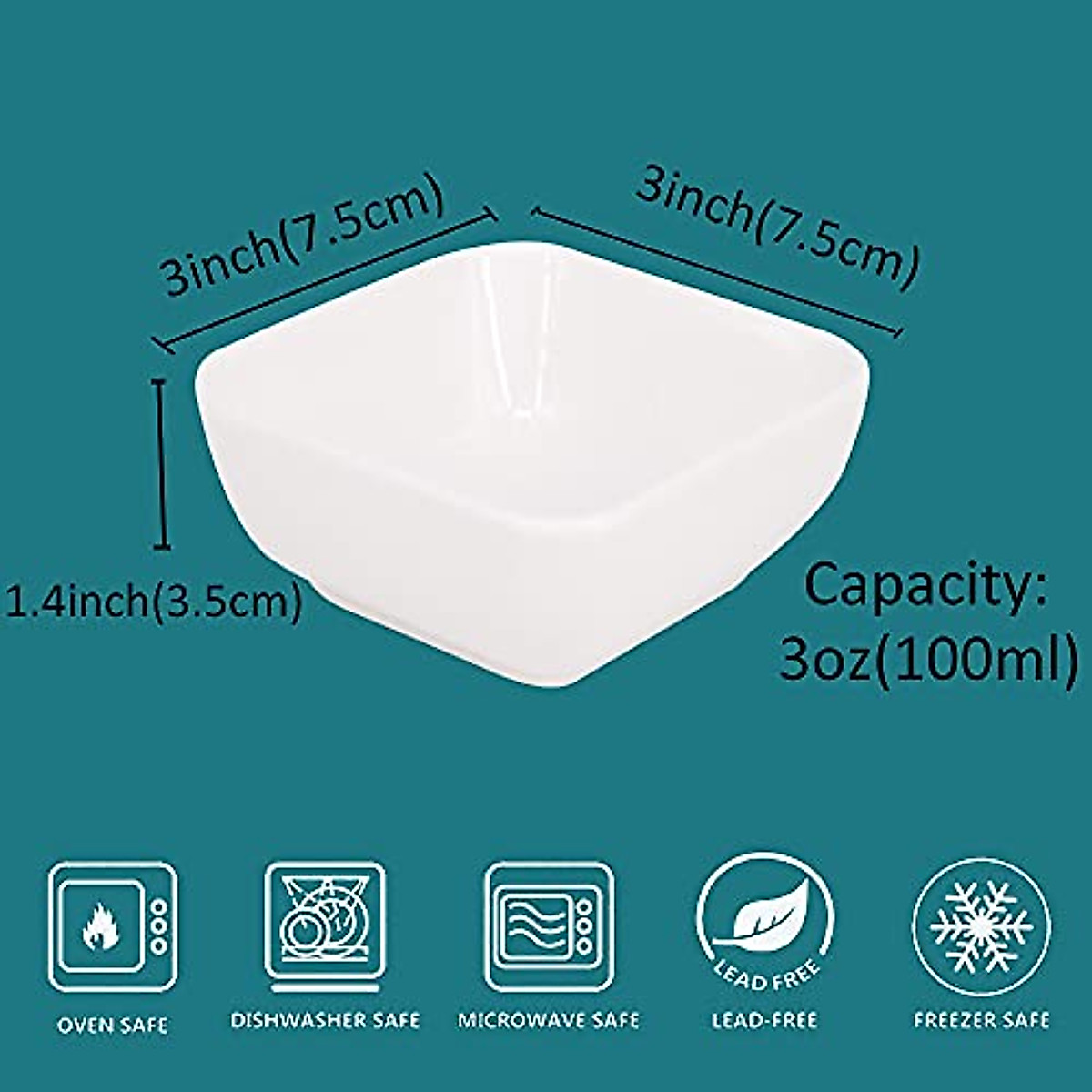 BPFY 12 Pack 3 oz Ceramic Dip Bowls, Kitchen Dining Entertaining Dipping Sauce Bowls, White Condiments Serving Dishes for Soy, Vinegar, Ketchup, BBQ Sauce