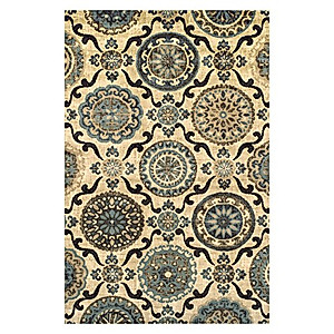 SUPERIOR Abner Collection Area Rug, 10mm Pile Height with Jute Backing, Fashionable and Affordable Rugs, Beautiful Scrolling Medallion Pattern - 5' x 8' Rug, Cream with Blue and Beige