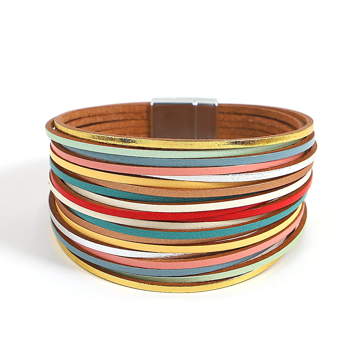 hotoo Leather Wrap Bracelet for Women Colorful Bohemian Friendship Stackable Layered Bracelets Boho Multi Strand Bracelets Jewelry with Clasp for Teen Girls Sister and Mother