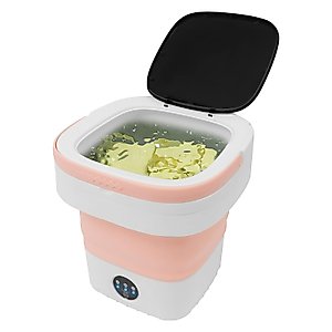 Portable Washing Machine, 12L Mini Foldable Washer with 3 Modes Deep Cleaning for Underwear Small Items Apartment Dorm RV Travel laundry (Pink, 12L)