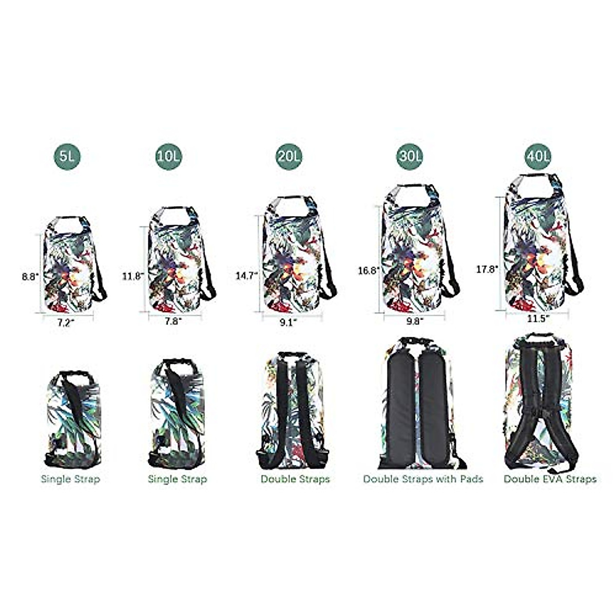 OMGear Waterproof Dry Bag Backpack Waterproof Phone Pouch 40L/30L/20L/10L/5L Floating Dry Sack For Kayaking Boating Sailing Canoeing Rafting Hiking Camping Outdoors Activities (camouflage1, 20L)