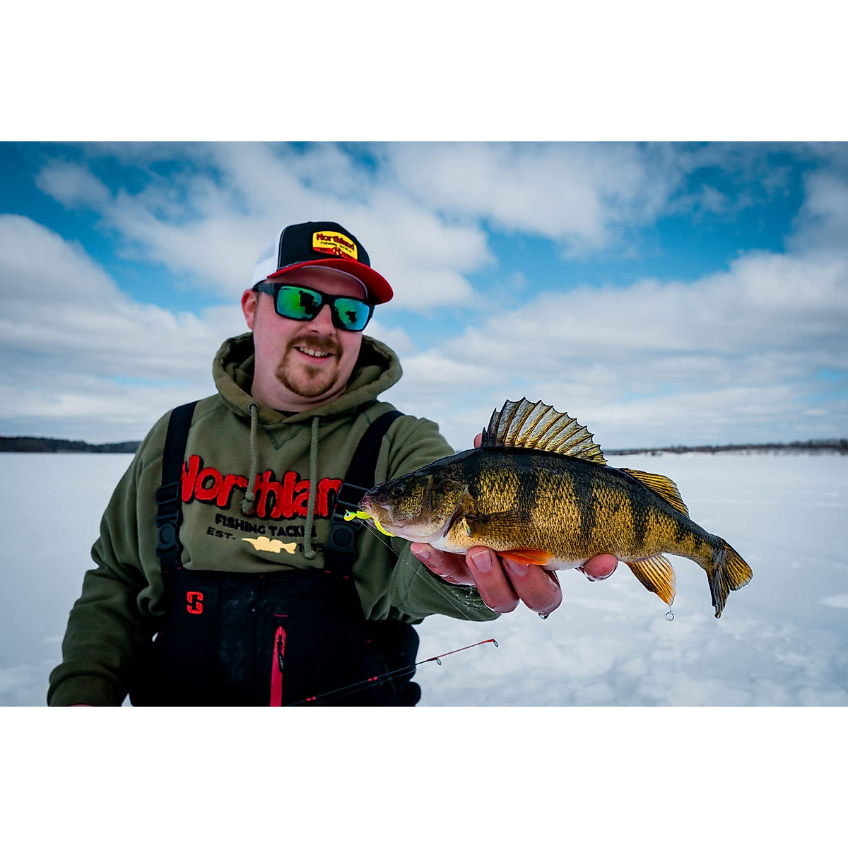 Northland Fishing Tackle Impulse Rigged Tungsten Bloodworm Jig for Ice Fishing Panfish, Glo White, 1/16 Oz #10 Hook, 5/Card