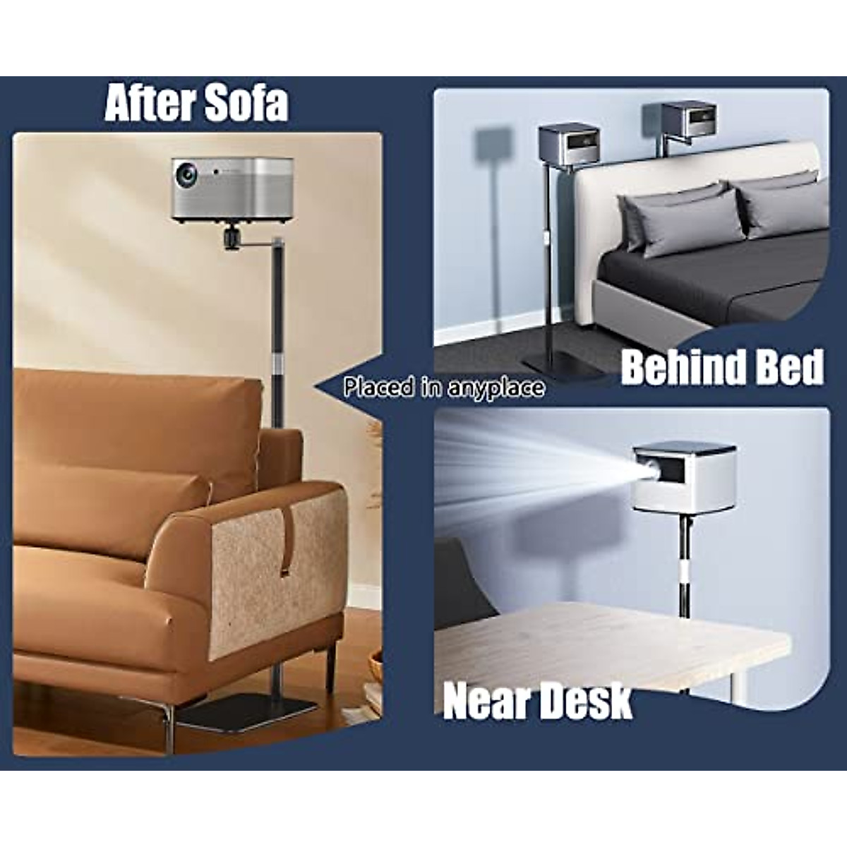 2-Be-Best Projector Stand Projector Floor Stand Mount Adjustable Height 16-50 Inch Projector Mount Universal Projector Stand Behind Sofa Bed 360° Rotation Compatible with XGIMI AuKing Anker TMY