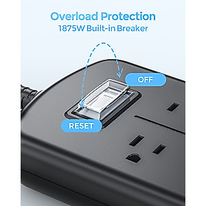 USB Outdoor Power Strip Weatherproof, Waterproof Surge Protector with 3 USB Ports and 6 Outlets, 6 FT Extension Cord, Shockproof Overload Protection, Mountable for Home Office Patio Porch