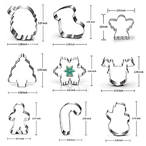 Christmas Cookie Cutter Set-9 piece-Gingerbread Men, Snowflake, Reindeer, Angel, Christmas Tree, Snowman, Santa Face and More Cookie Cutters molds