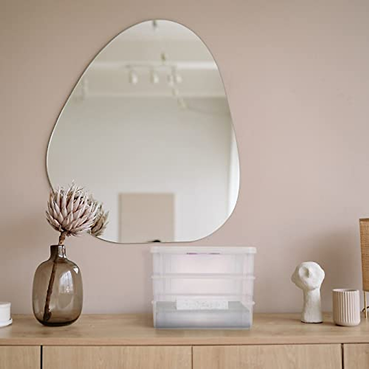 LUOZZY 3-Tiers Stack Carry Storage Box with Handle Large Capacity Stationery Cosmetics Storage Organizer Transparent Storage Bins Stackable (Red)