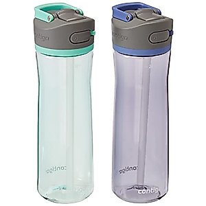 Contigo Ashland 2.0 Leak-Proof Water Bottle with Lid Lock and Angled Straw, Dishwasher Safe Water Bottle with Interchangeable Lid, 24oz 2-Pack, Blue Corn/Coriander