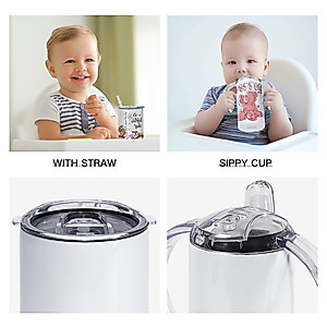 AGH Sublimation Sippy Cups Blanks with Handles, 4 Pack 12 oz Straight Sublimation Tumblers Stainless Steel Insulated Skinny Tumblers with Splash-proof Lid, Shatterproof Water Tumbler