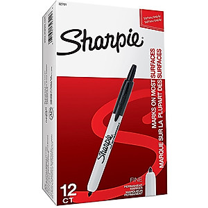 Sharpie 32701 Retractable Permanent Markers, Fine Point, Black, 144 Count (12 Boxes of 12 Markers each Box)