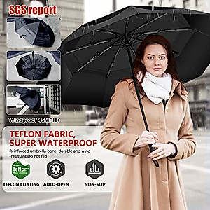 Trenovo Ultra Windproof Travel Umbrella - 2023 Pro-Series Automatic Compact Folding Umbrellas for Rain [Light, Portable, Durable, Superior], Updated Waterproof Tech & 9 Reinforced Ribs, Wind Resistant Double Canopy, Slip-Proof Handle, Small Umbrella for B