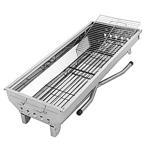 Compact and Foldable Stainless Steel Grill for Camping and Tailgating - Portable Charcoal BBQ Smoker with Removable Grate and Ash Adjustable Air Vents - Outdoor Cooking Made Easy