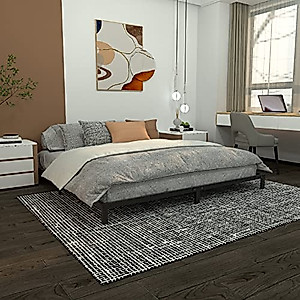 LUKIROYAL Sturdy Low Bed Frame Full- Metal 7-Inch Platform Base with Steel Slats - Easy Assembly, Noise-Free, No Box Spring Needed - Non-Slip - Black