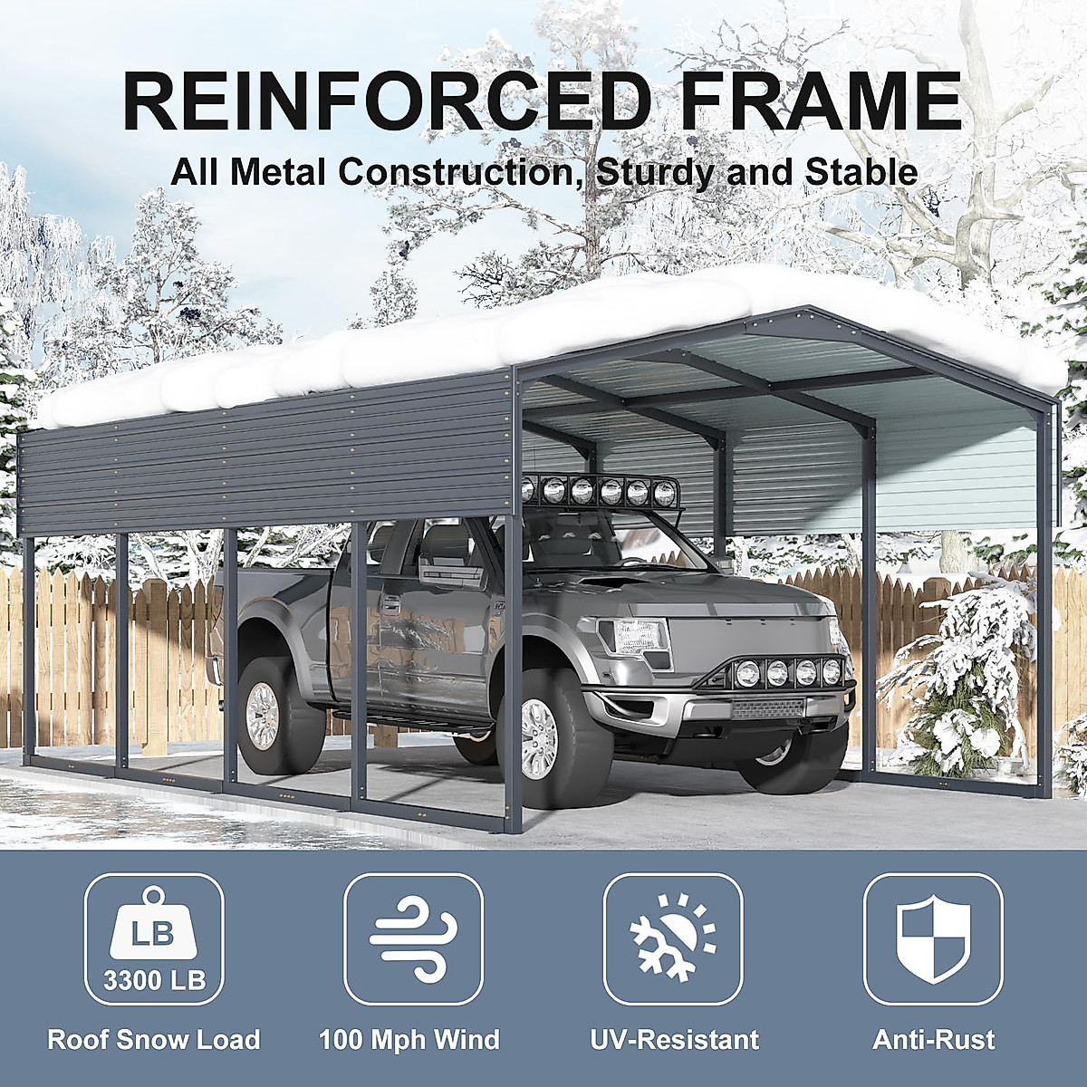 WELYAS 20×12 FT Heavy Duty Carport Canopy with Galvanized Steel Frame and Roof, All Metal Carport Garage, Car Shelter for Trucks, Boats, Tractors