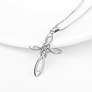 LUHE Cross Necklace Jewelry Sterling Silver Religious Irish Celtic Knot Cross Pendant Necklace Infinity Jewelry Christmas Gifts for Women Teen Girls 18"