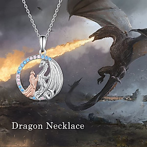 SCZKLAQ Dragon Necklace for Women 925 Sterling Silver Dragon Pendant Necklace Queen Princess Stroking Dragon Jewelry Gift for Women