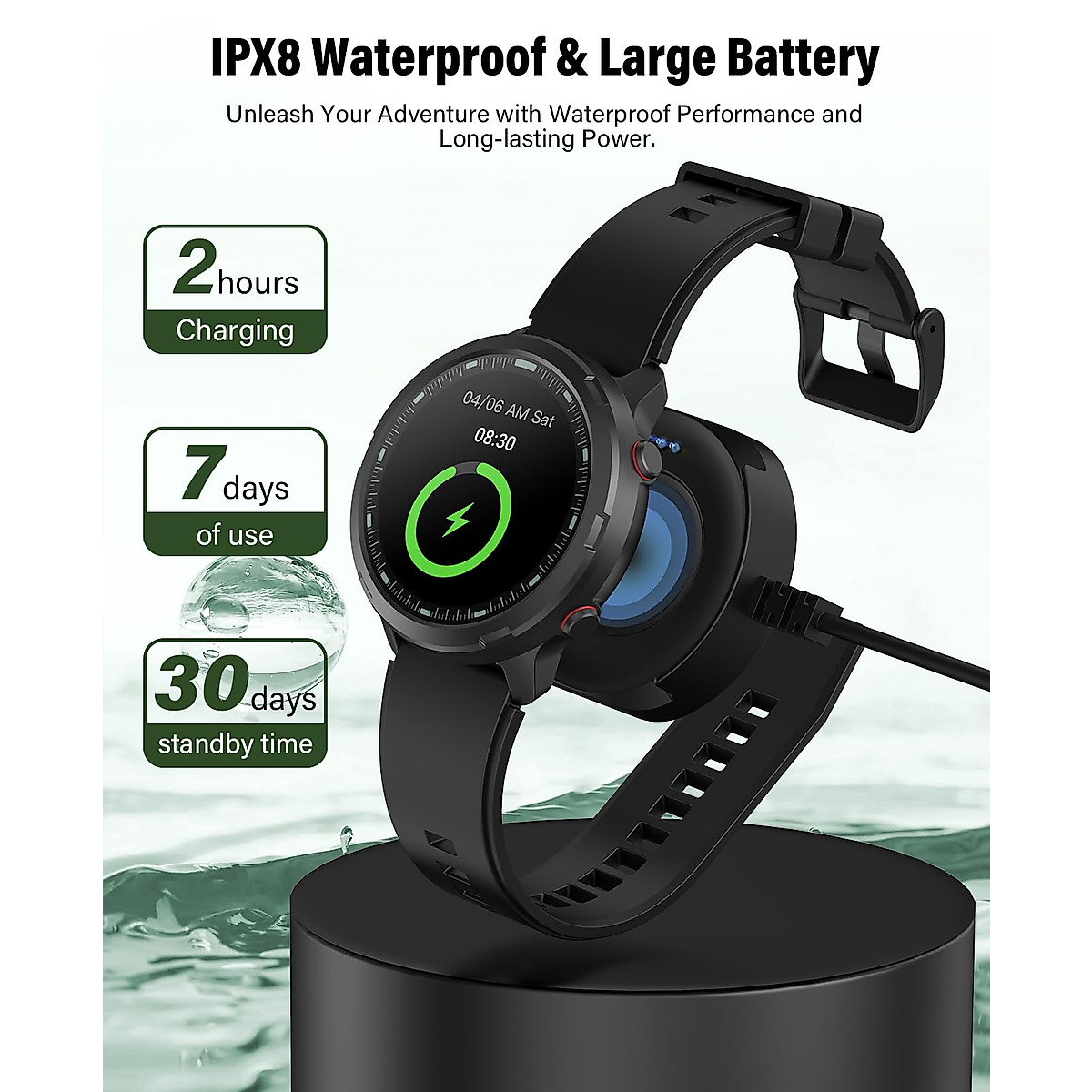 GPS Smart Watch for Men Women, Rugged Outdoor Watch with GPS and Compass, Fitness Tracker with Heart Rate Blood Oxygen Sleep Monitor, IP68 Waterproof, 1.32" Touch Screen, Compatible Android iOS iPhone