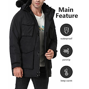 MOERDENG Men's Winter Thickened Warm Down Coats Windproof Waterproof Hooded fashions Puffer Jacket Black M