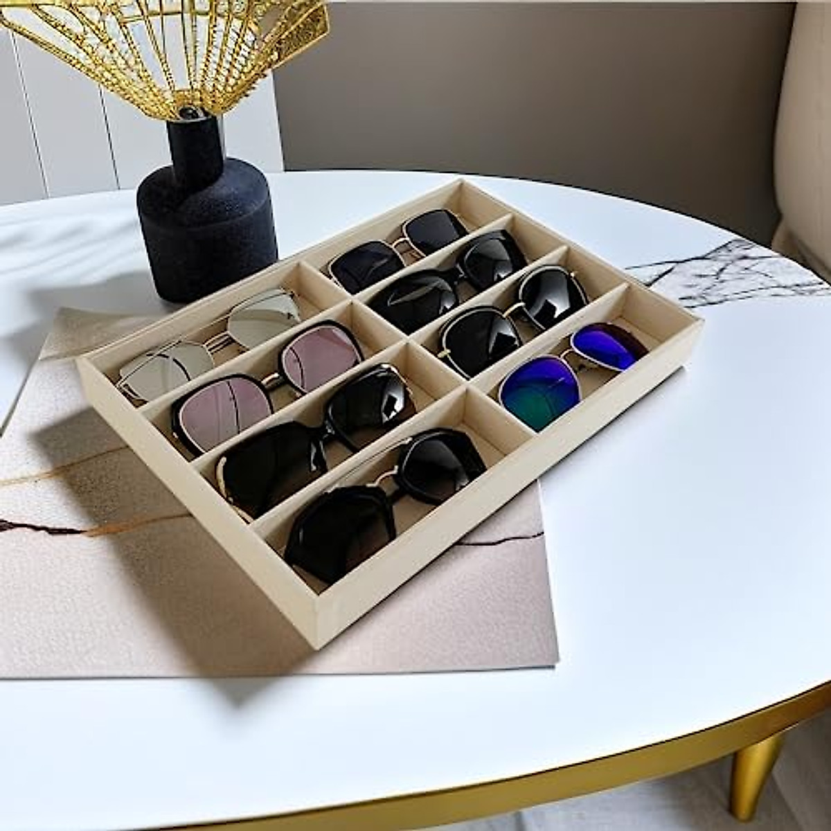Large Beige Premium Quality Velvet Glasses Box Tray Stackable Practical Trade Show Home Use Jewelry Display Organizer