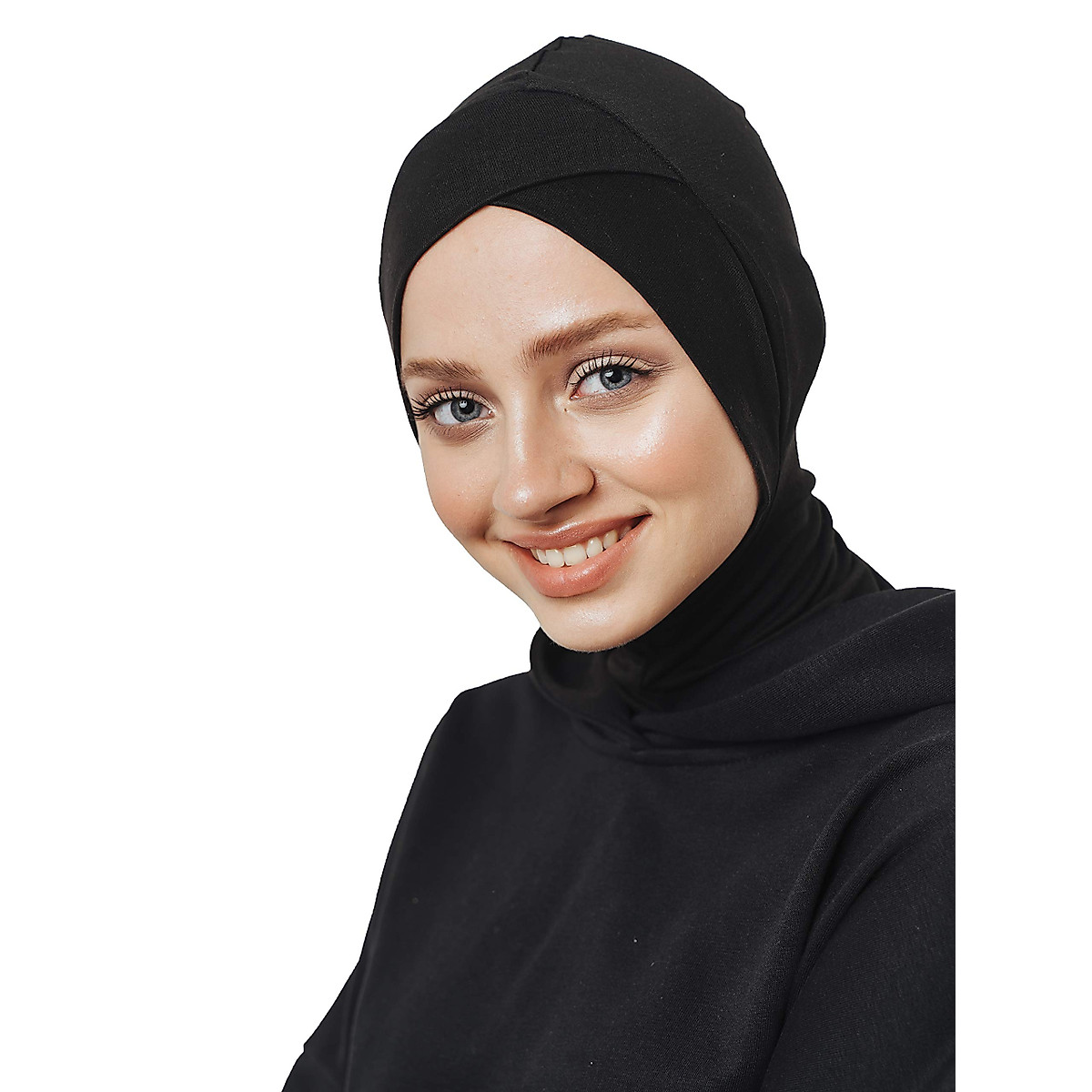VeilWear Instant Hijab for Headphones and Glasses, Sport Head Scarf, Ready to wear Muslim Accessories for Women (Black)