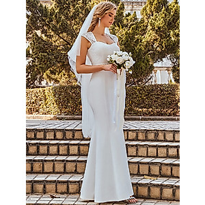 Ever-Pretty Women's Mermaid Spaghetti Straps V-Neck Long Formal Dresses for Evening Party White US10