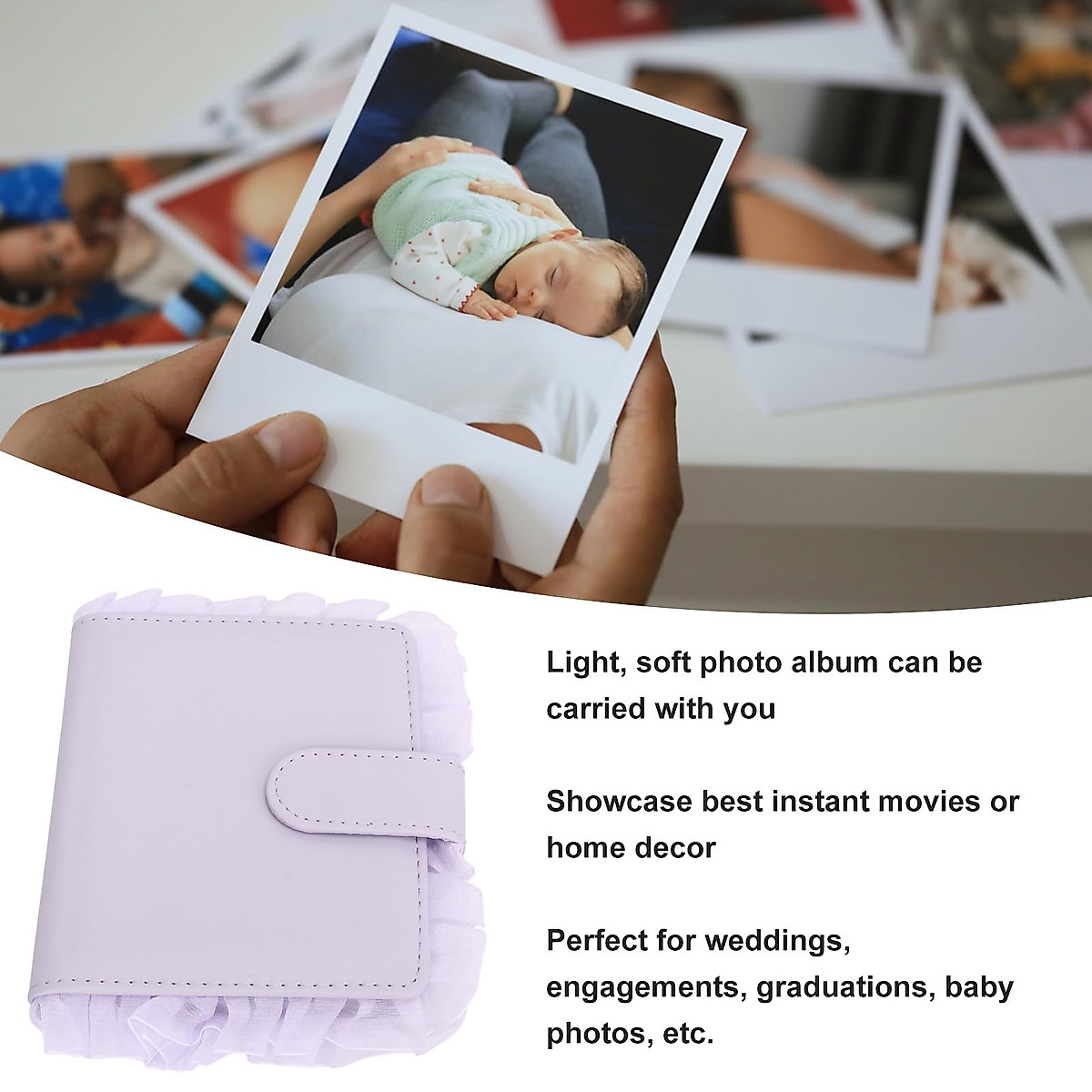 Camera Picture Holder, Universal Mini Film Photo Album with Cute Lace for Display (Purple)