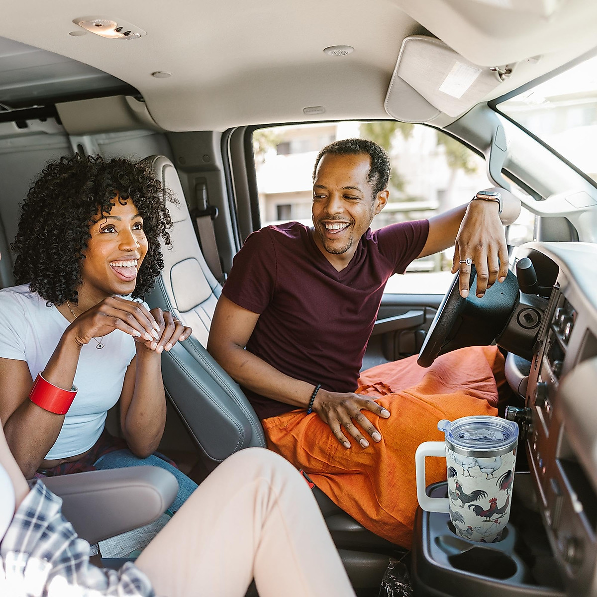 PERRIFIC 30 oz Tumbler with Handle and Straw Lid Leak Proof, Chicken and Rooster Design Coffee Travel Mug with Handle Insulated for Hot and Cold Drink Ice, Mother's Day Birthday Gifts for Women Mom