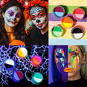 ecofavor Water Activated Eyeliner, UV Glow Neon Cake Paint, 10 Bright Color in 5 Cake Hydra Eye Liner,UV Glow Blacklight Luminous Body Face Makeup Paint, Costume Halloween and Club Makeup Art Paint…