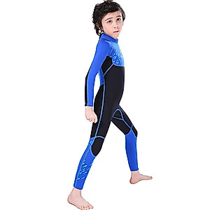 Cokarsey Kids Full Body Wetsuit 2.5mm Neoprene Back Zipper Sun Protection Thermal Swimsuit for Boys