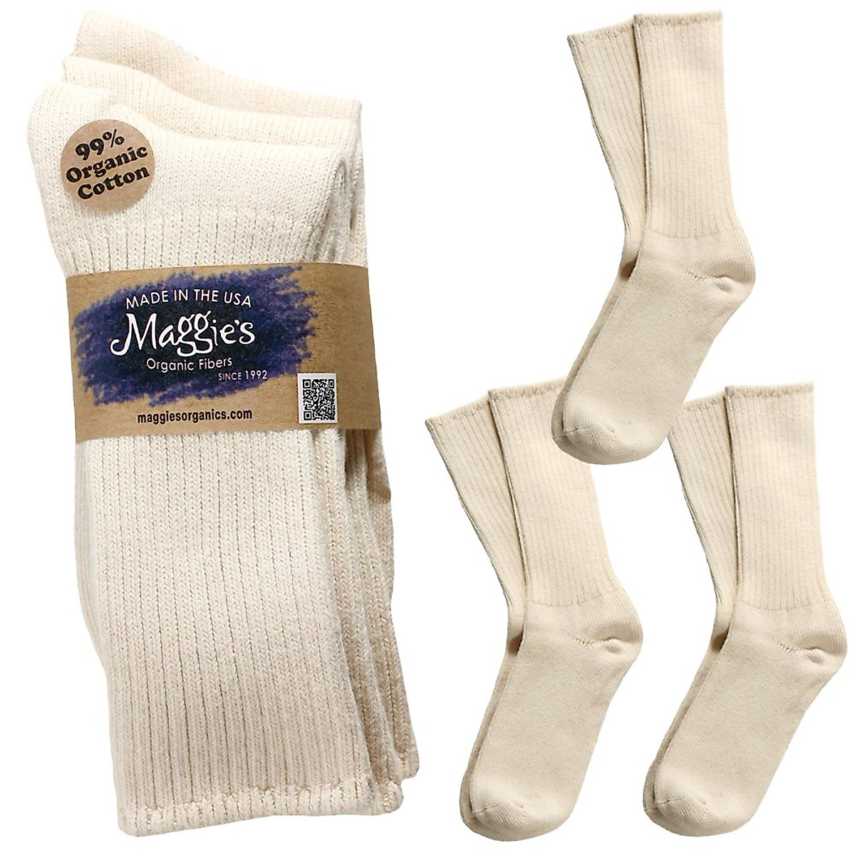 Maggie's Organic Natural Cotton Tri-pack Cushion Crew Socks