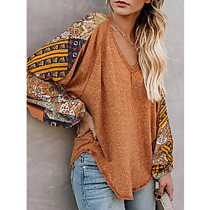 Beyove Boho Clothes for Women Bohemian Shirt Casual Blouses for Women Plus Size Brown XL