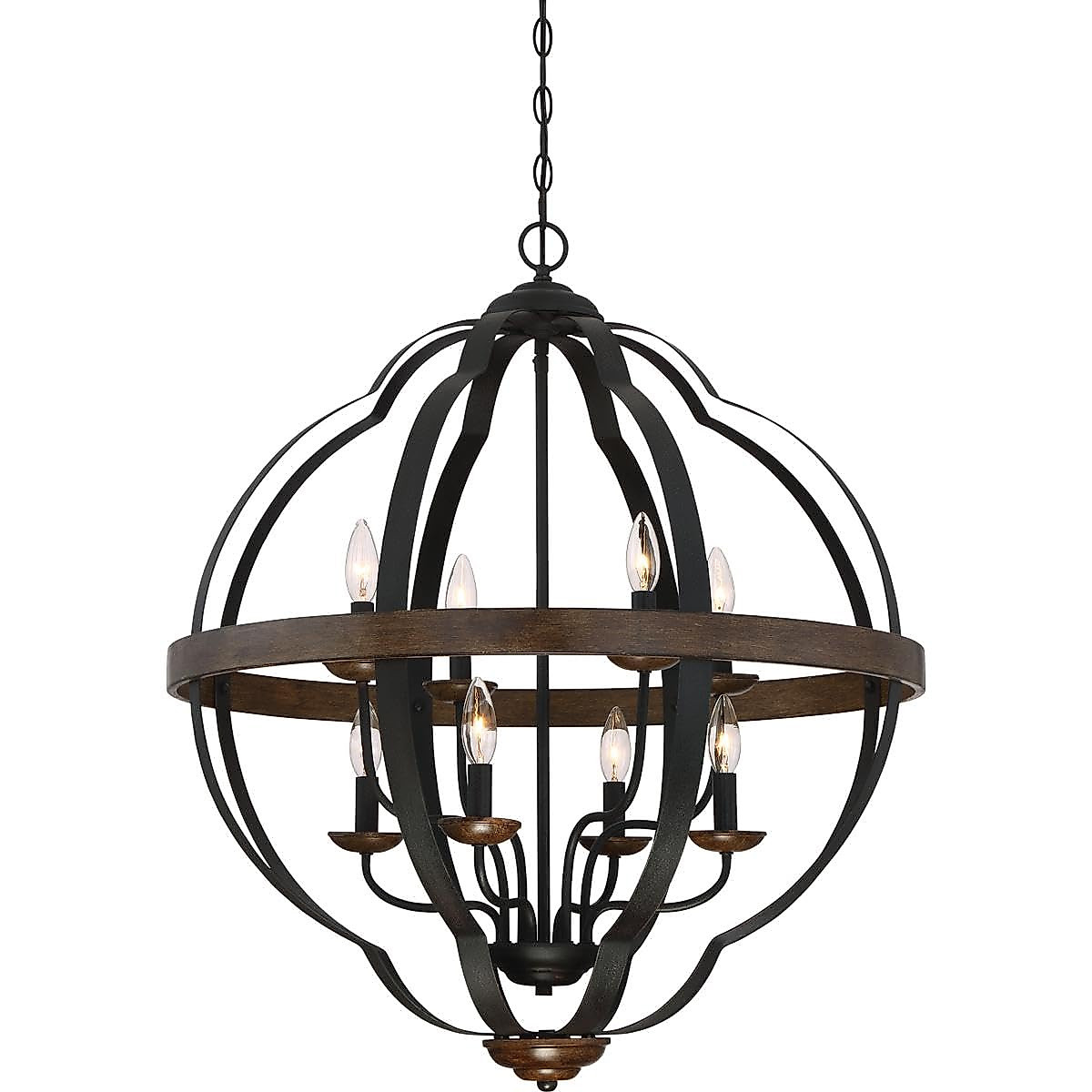 Quoizel SRN5208MK Siren Metal and Woods Foyer Pendant Chandelier, 8-Light 480 Total Watts, 33" H x 28" W, Marcado Black