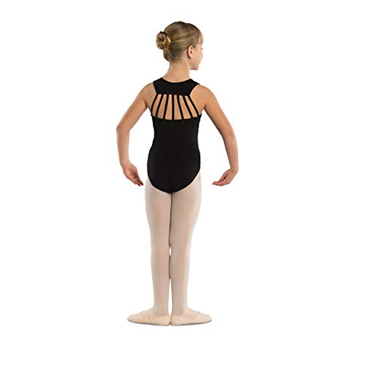 DanzNmotion by Danshuz Girls 7 Strap Back Leotard (Black, 12/14) 2409C