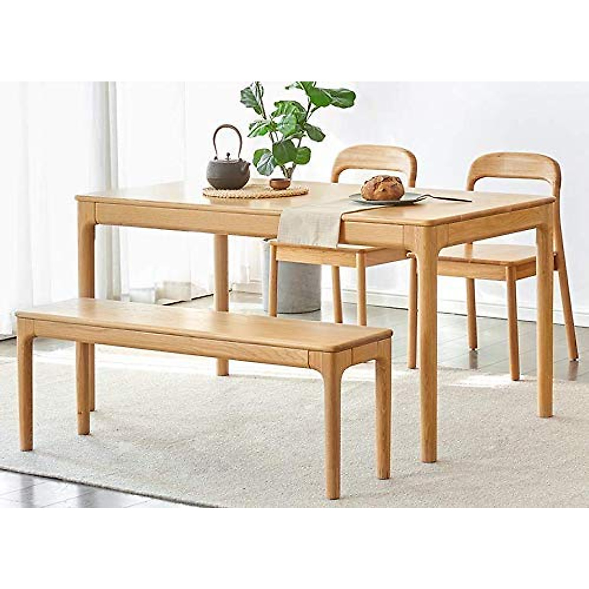 MU RONG Dining Bench, Wood Bench Solid Oak Wooden Bench Indoor Dining Room Table Home Bedroom Bed End Restaurant Modern Hallway Furniture, 47.2" W x 13.8" D x 17.7" H