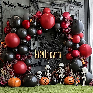 Black Red Balloons Black Burgundy Balloon Garland Metallic Black Balloon Arch Kit Thick Double Stuffed Balloons for Gothic Vampire Till Death Do Us Rip To Twenties Halloween Birthday Party Decorations