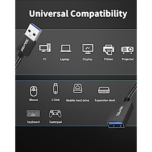 SOLMIMI USB Extension Cable, USB 3.0 A Male to USB A Female Cord, USB Extender Cable Compatible for PS4, PC, Laptop, TV, Headphone, Hard Drive, Keyboard, Mouse, Printer, Webcam (4FT/1.2M, Black)