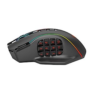 Redragon M901 Gaming Mouse RGB Backlit MMO 16 Macro Programmable Buttons, 16000 DPI for Windows PC Computer (Wireless, Black)