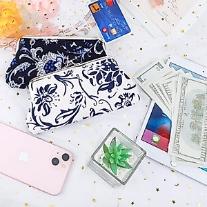 Oyachic 2 Packs Large Floral Coin Purses Canvas Cash Wallet Make Up Cellphone Bag Vintage Change Pouch Key Holder Kiss lock Clasp Clutch