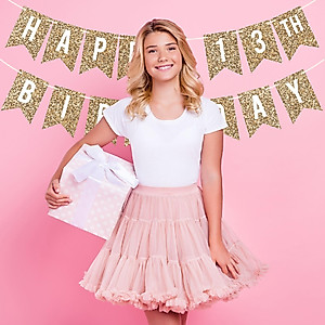 Pre-Strung Happy 13th Birthday Banner - NO DIY - Gold Glitter 13th Birthday Party Banner For Boys Girls - Pre-Strung Garland on 6 ft Strands - Gold Birthday Party Decorations & Decor. Did we mention