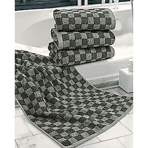 Jacquotha Grey Hand Towels for Bathroom Checkered, 4 Pack Super Soft Quick Drying Cute Hand Towel Set for Men Women Kids