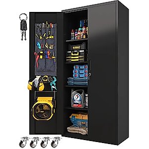 ANTISTA Metal Storage Cabinet - 72-Inch Black Lockable Garage Cabinet with Doors& 4 Adjustable Shelves | Heavy-Duty Steel Cabinet for Garage, Office, Pantry, Gym