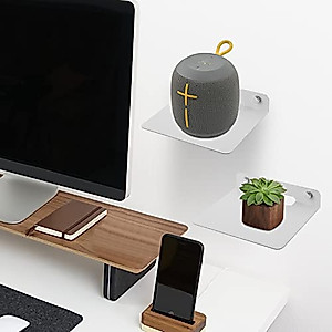 TXEsign Floating Wall Shelves-2 Pack, Wall Shelf Speaker Mount for Bluetooth Speaker, Webcam, Cell Phones, Mesh Router,Toy Display Shelf Metal Speaker Shelf (White, 2)