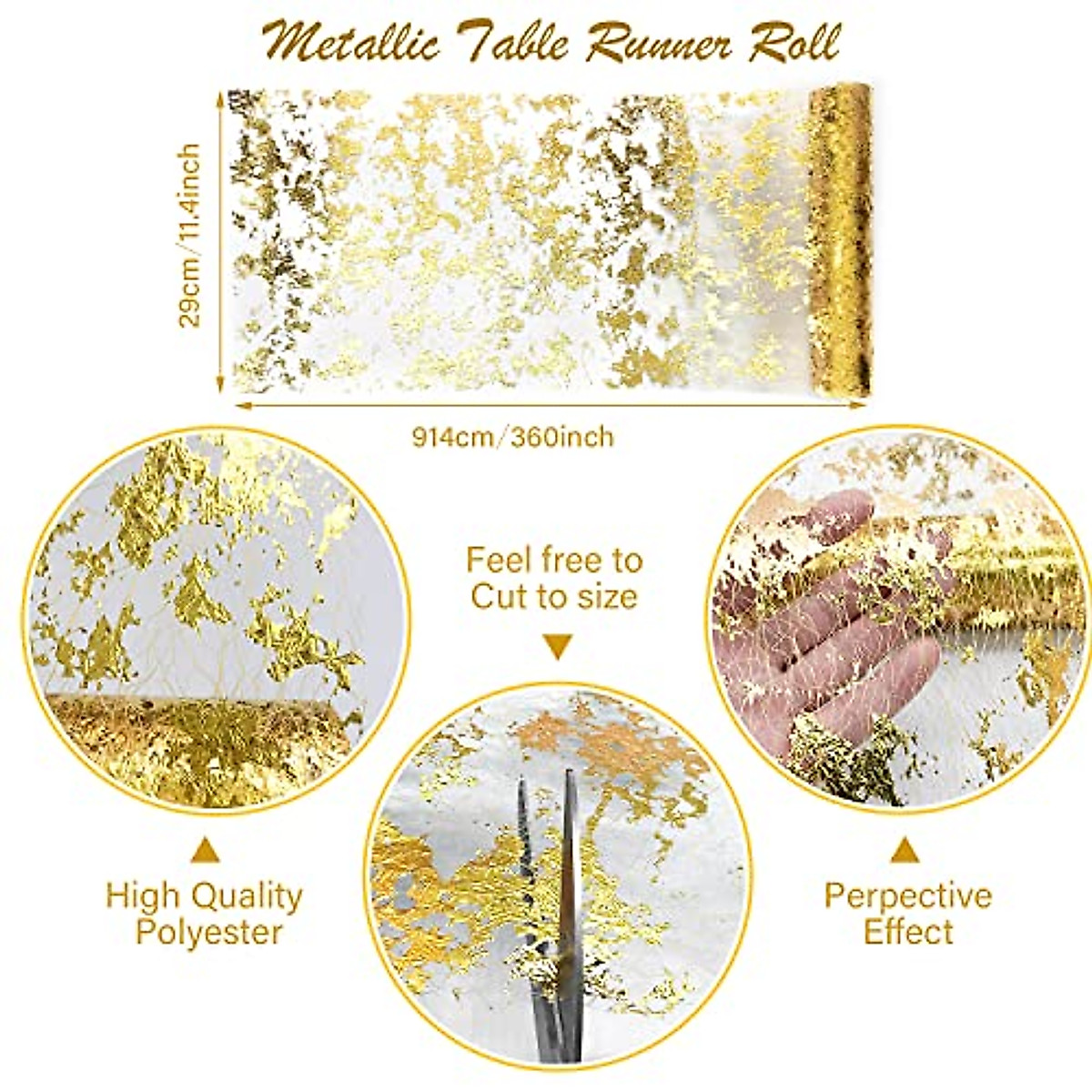 Qililandiy Gold Tulle Fabric Roll 11 Inch Sparkling Organza Fabric Spool Tulle Spool 10 Yards for Christmas Party Wedding Tutu Gift Wrap Table Decoration